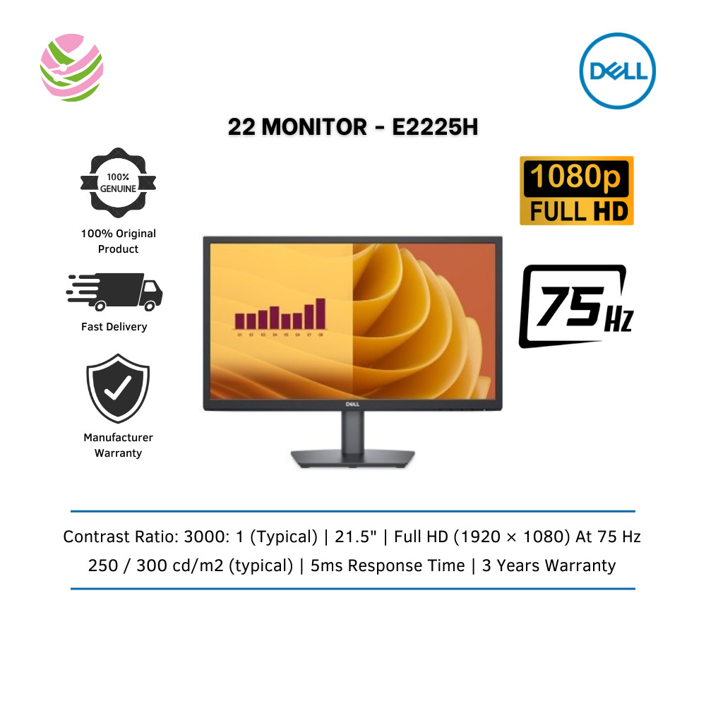 Dell E2225H 22" FHD 1920 x 1080 LED Monitor with Height Adjustable (VGA, DP) | Shopee Malaysia