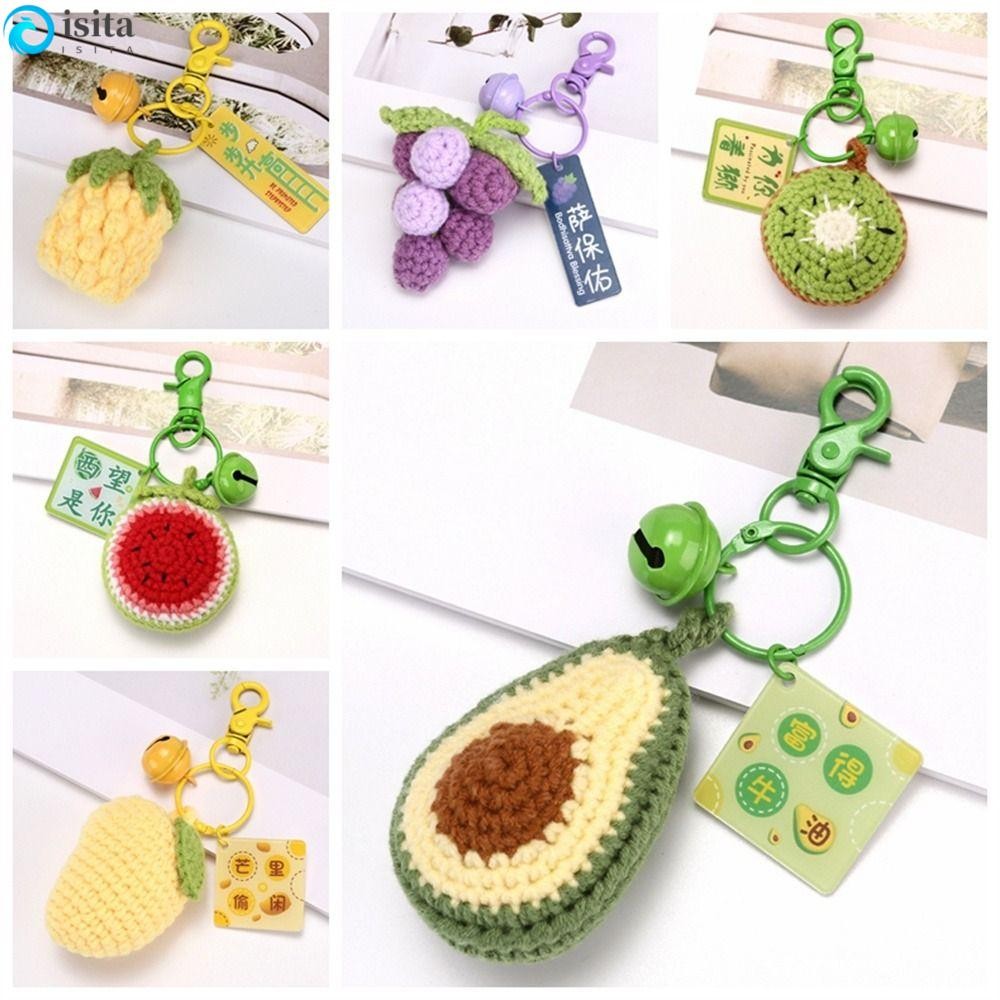 ISITA Knitted Keychain, Mango Watermelon Pineapple Crochet Fruit Key ...