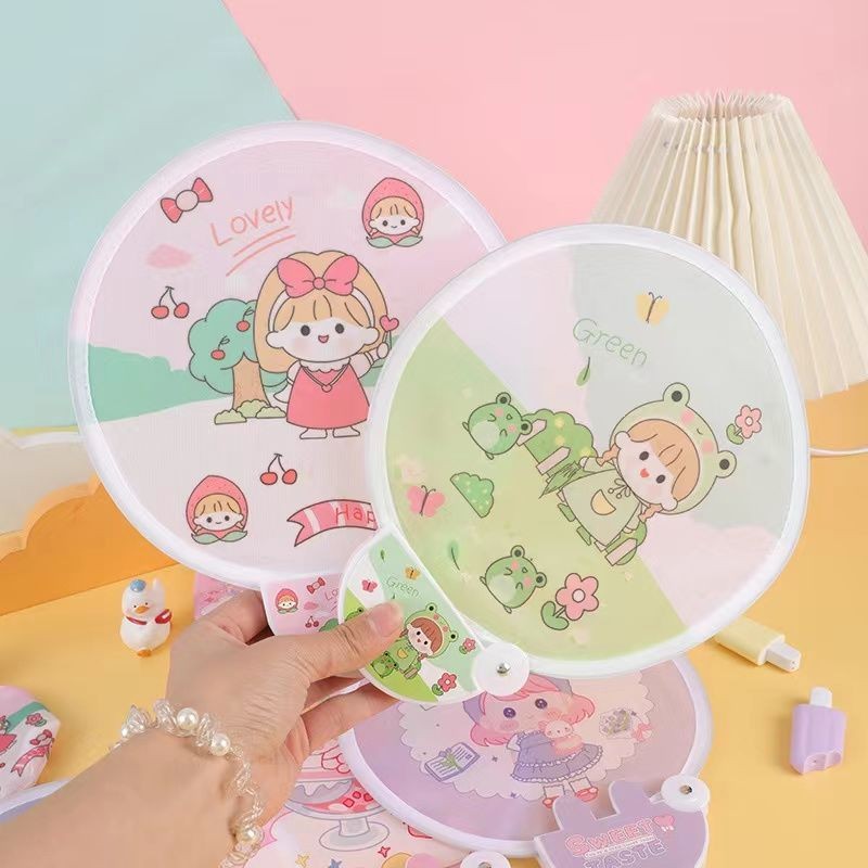现货 Cute Folding Fan Summer Fan Round Fan Mini Portable Cartoon Small ...