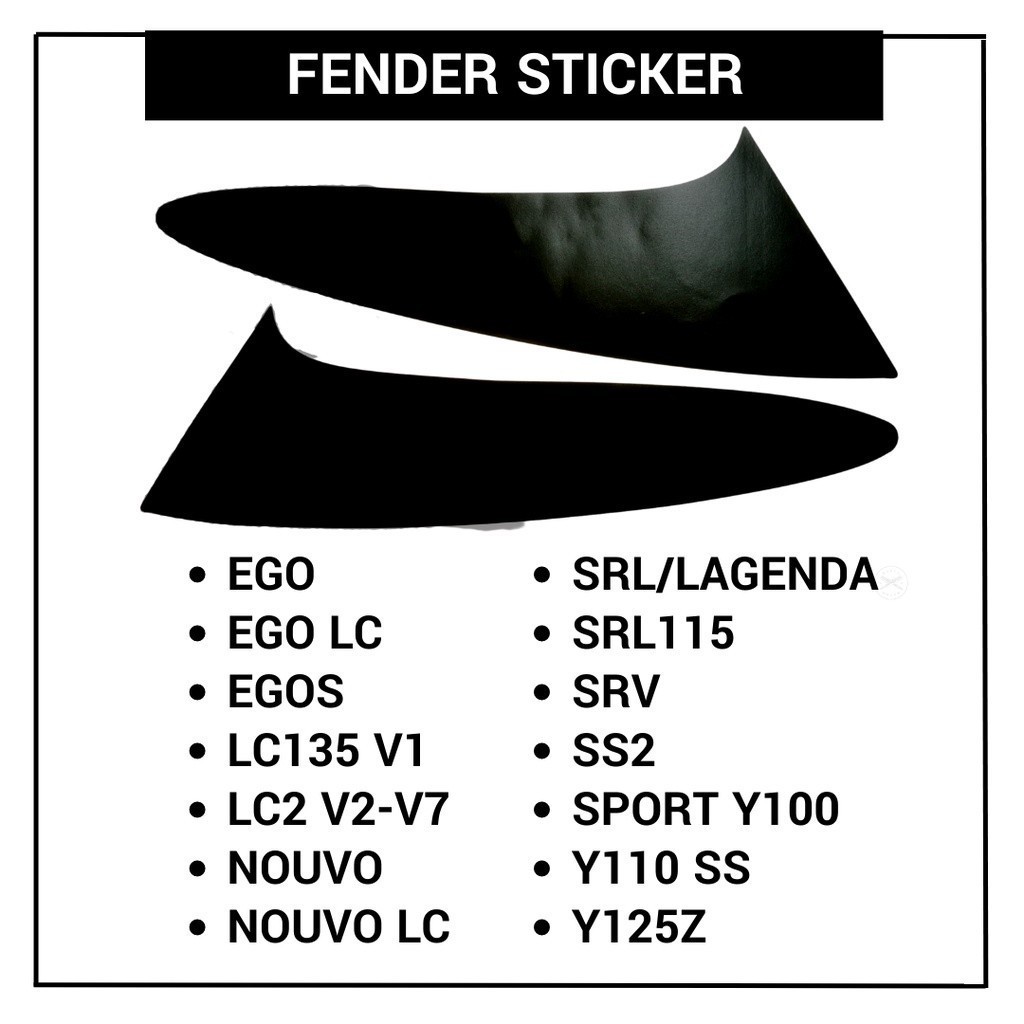FRONT FENDER STICKER HITAM- EGO LC EGOS LC135 LC2 NOUVO LC SRL 115 SRV ...