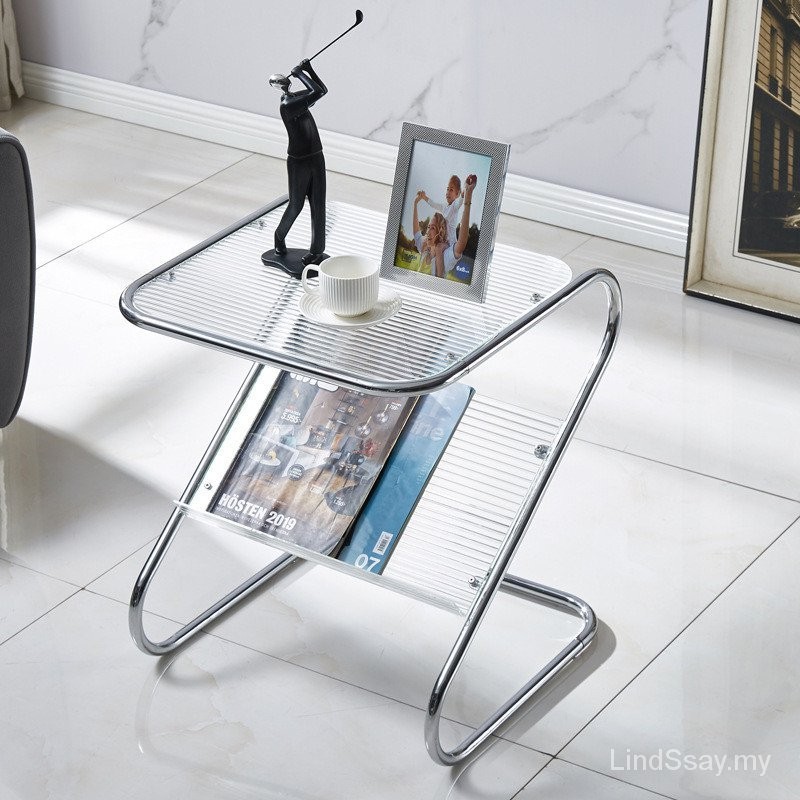 Modern Simple Z-Shaped Sofa Side Table Long Rainbow Tempered Glass ...