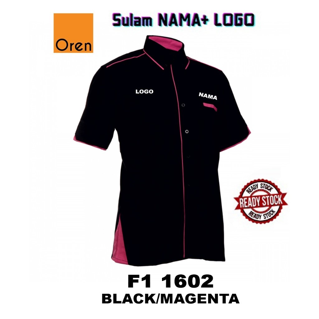 BAJU KORPORATE HITAM JALUR MAGENTA LENGAN PENDEK F11602 JENAMA OREN ...