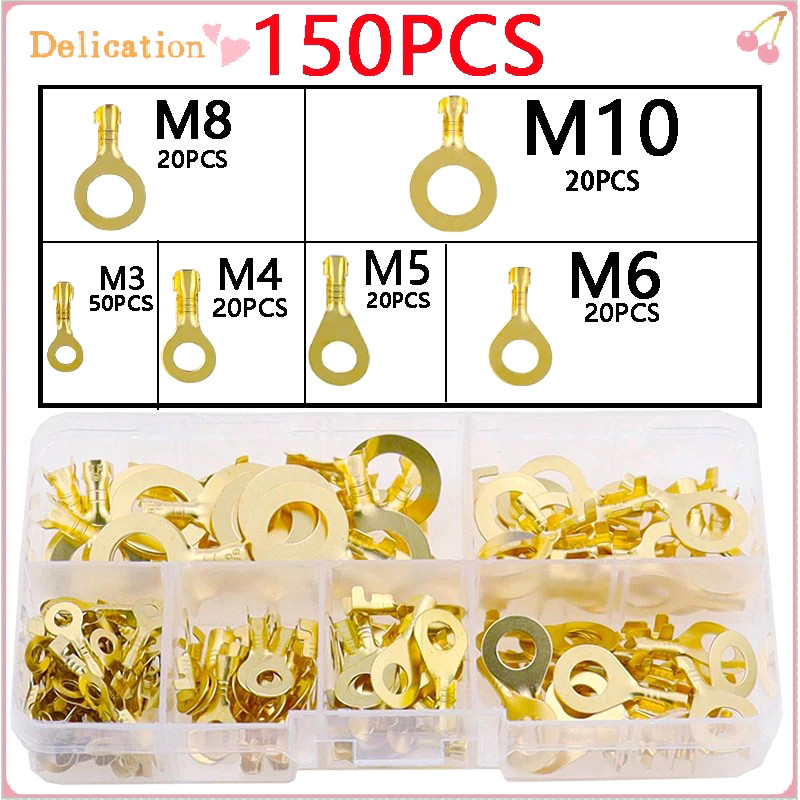 Delication 150pcs Boxed Terminal Block Wire Connector M3-M10 O-type ...