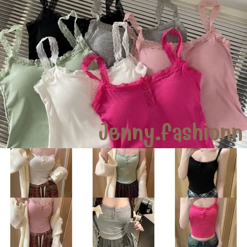 Jenny Lace Camisole Practical Buttons With Cute Sponge H20 | Shopee ...