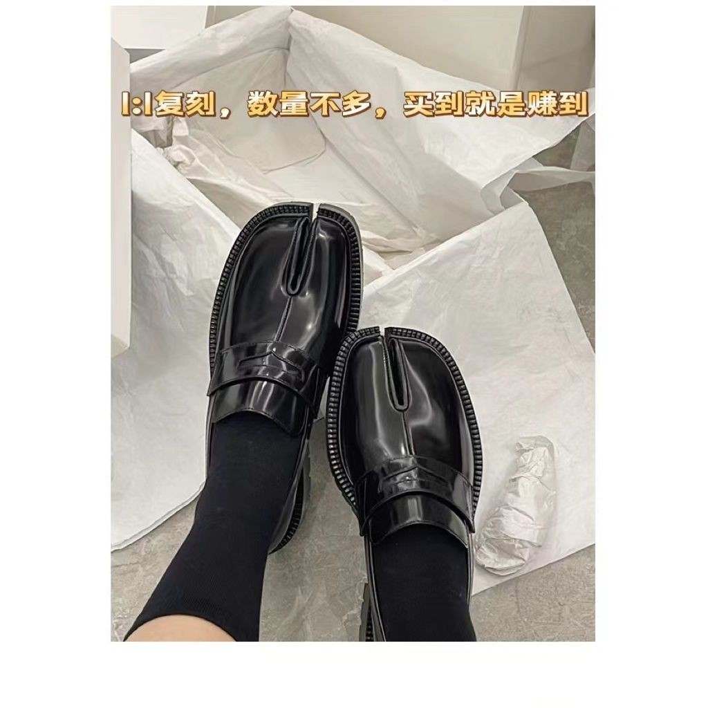 Black 2024 Premium Loafers British Pig Hoof Horseshoe Split Toe Shoes ...