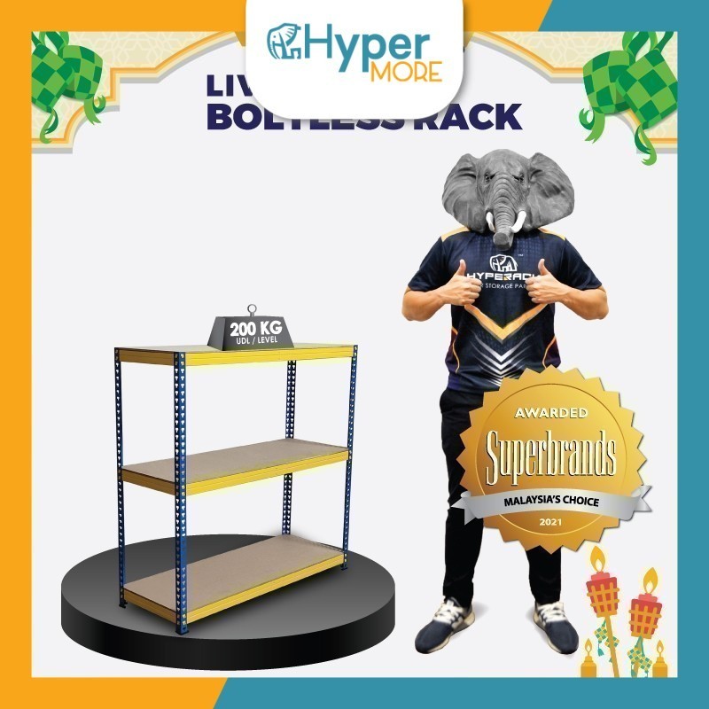 HYPERMORE Livin Rack Blue&Yellow Boltless Rack 3 Levels Shelf Rack ...