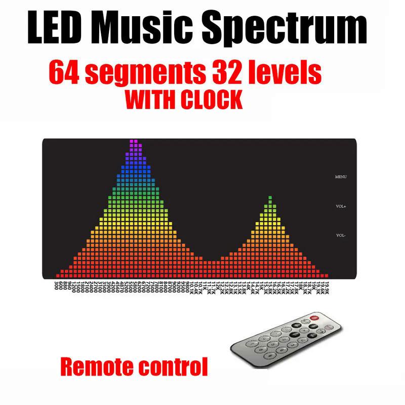 P4 64*32 LED Music Spectrum Level Indicator CLOCK Display Remote ...