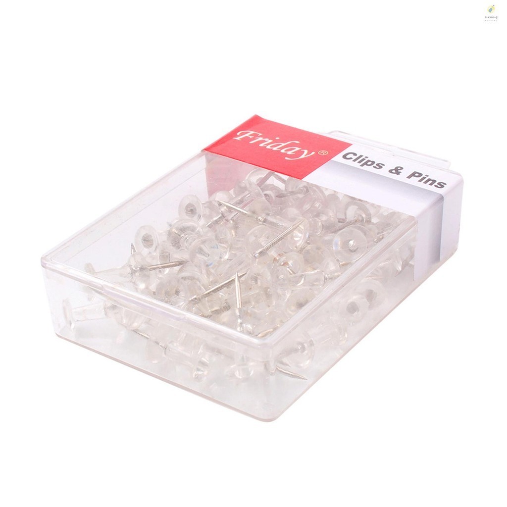 50pcs Push Pins Transparent Plastic Head with Metal Point Thumb Tacks ...