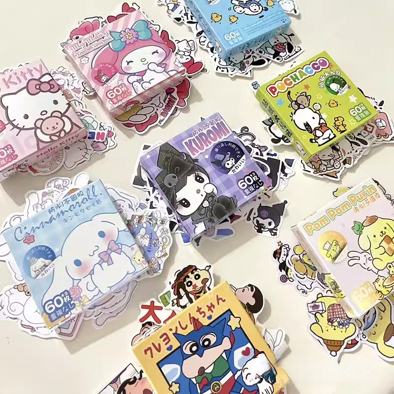60pcs Sanrio My Melody Sticker Pompompurin Cinnamoroll Hello Kitty