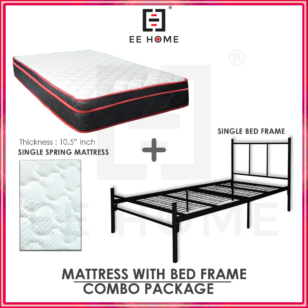 EE HOME COMBO SET Single Bed Frame with Spring Mattress Katil Besi ...