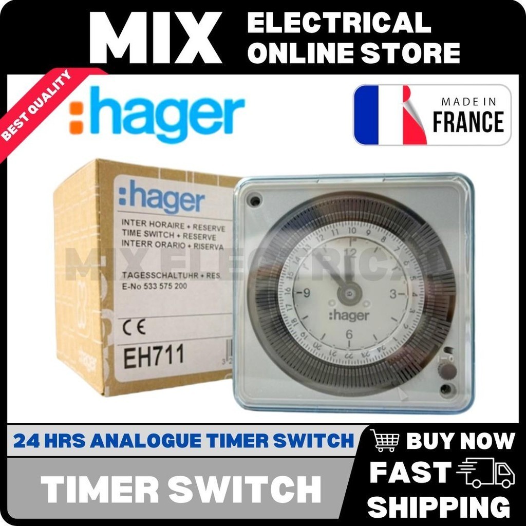 Hager Time Switch EH711 Timer 24 Hours & Reversed 16A Analog Switch ...
