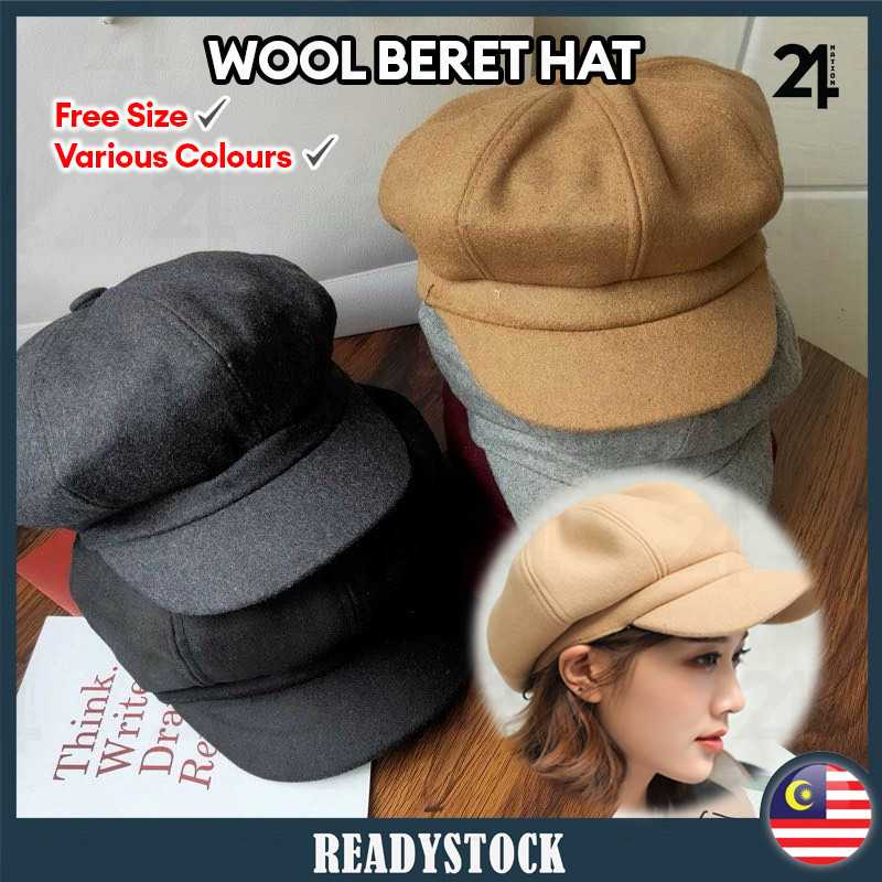 Wool Beret Hat Wild Wool Women Beret Autumn Winter Octagonal Cap ...