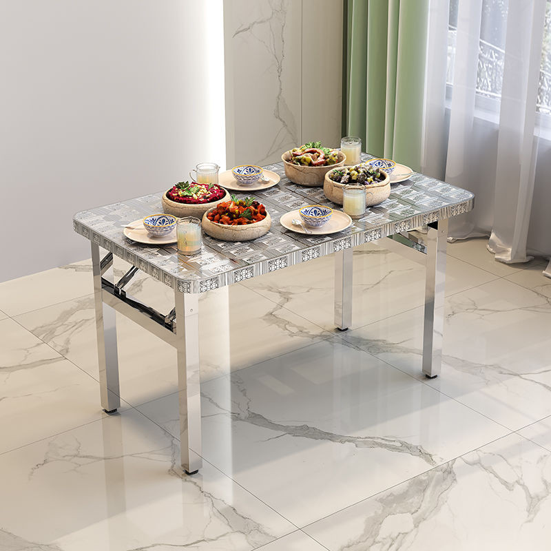 Round Corner Stainless Steel Folding Table Balcony Rectangular Dining ...