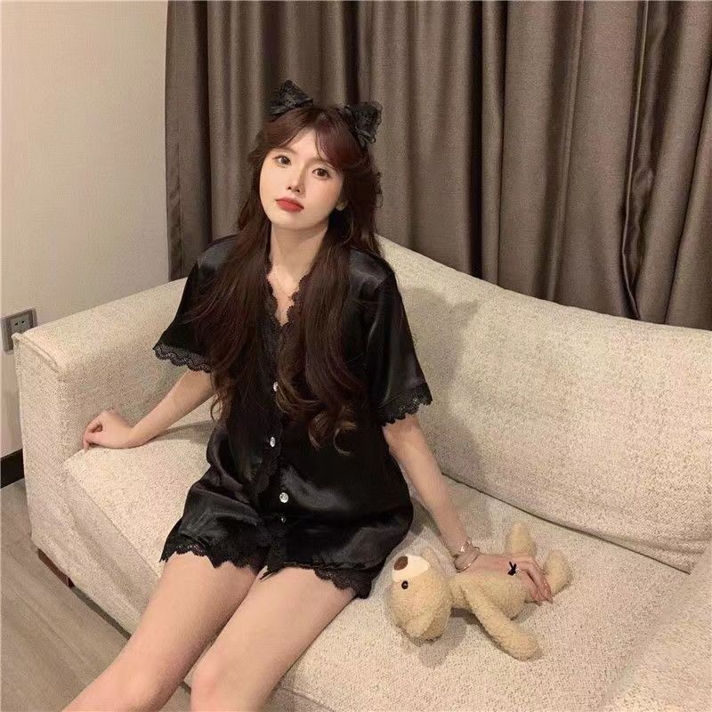 High-end lace ice silk short-sleeved Korean pajamas, pajamas, women's ...