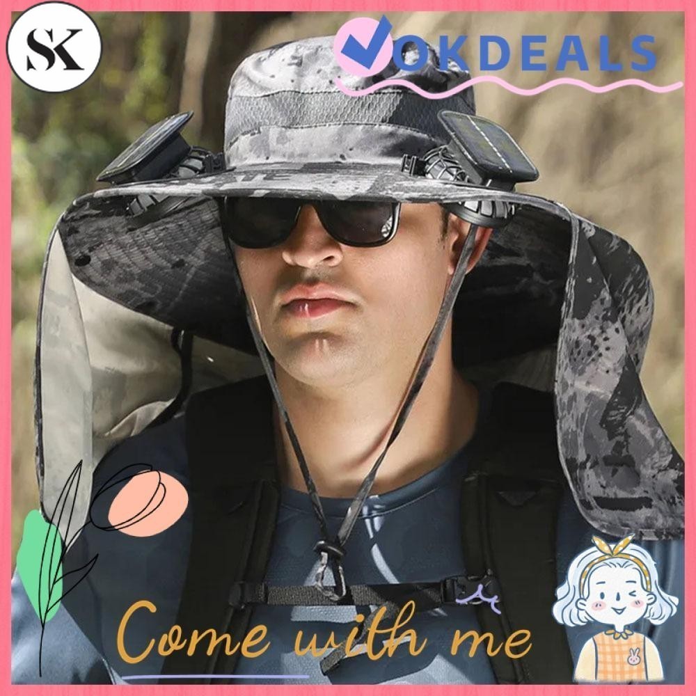 SK Big Wind Power Hat, Solar Charging Big Shawl Neck Guard Fisherman Hat, Mountaineering Fan Cap ...