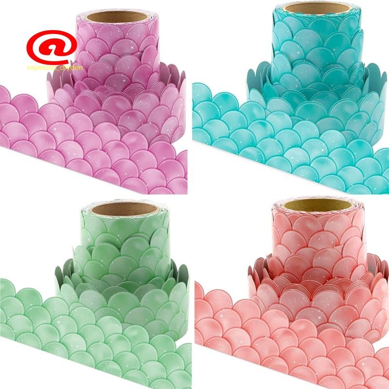 20M Ombre Scallops Bulletin Board Borders Rainbow Straight Borders ...