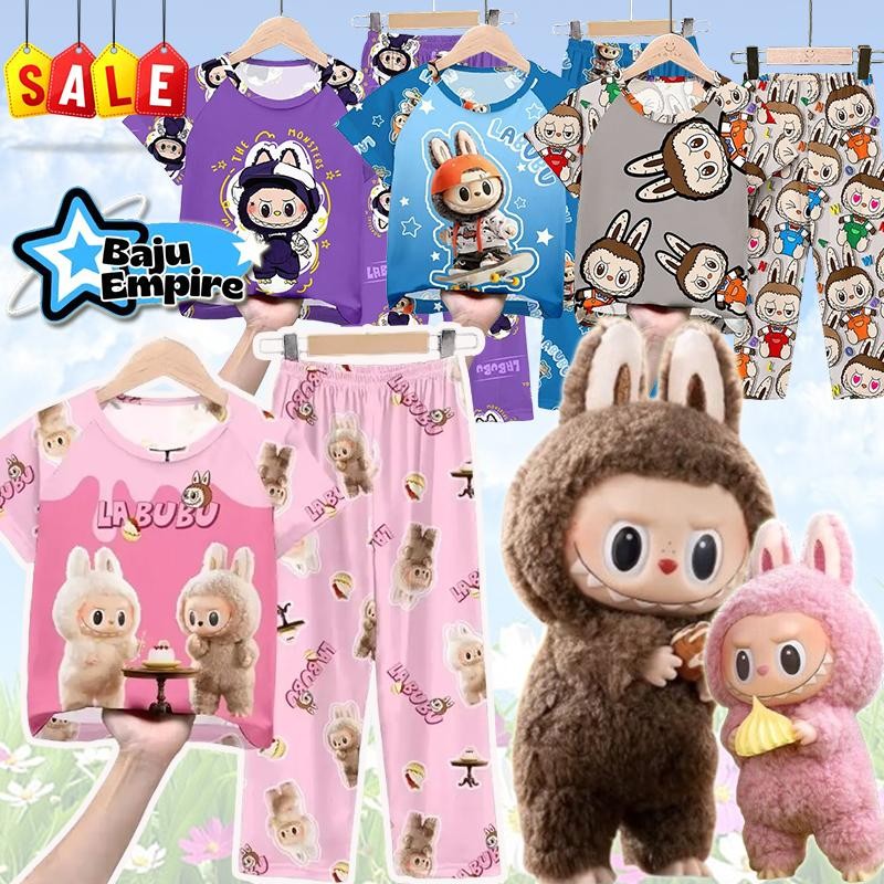 LABUBU Unisex Short Sleeves Kids Cartoon Pyjamas Baju Tidur Budak ...
