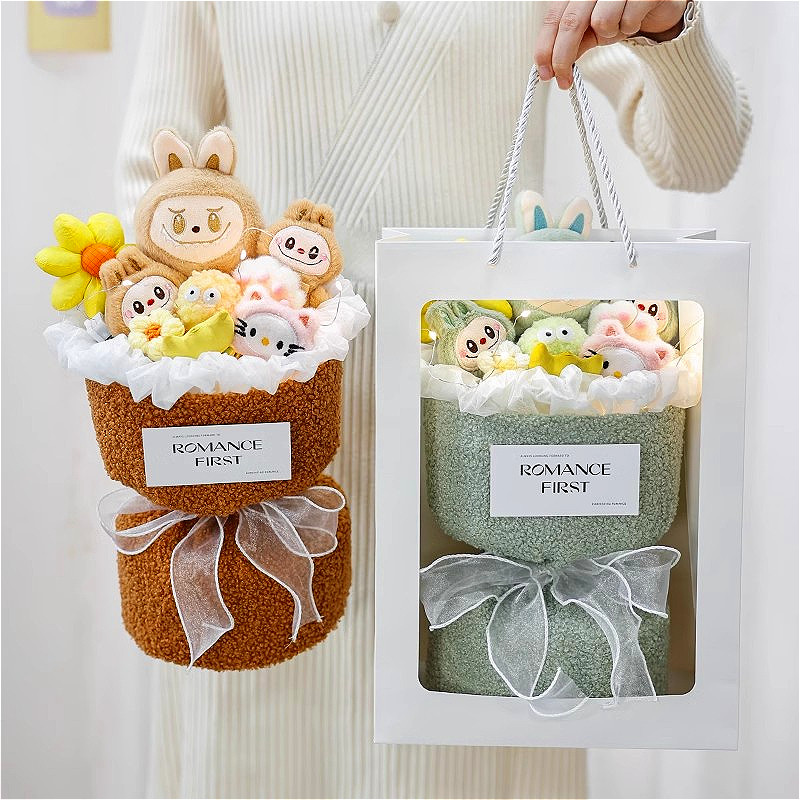 New Labubu Plush Flower Bouquet Cartoon Labubu Stuffed Plush Toy Kawaii ...