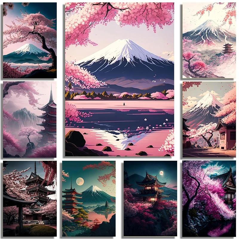 Poster Sakura Jepun Tokyo Kyoto Cetak Bunga Fuji Pada Kanvas Seni ...