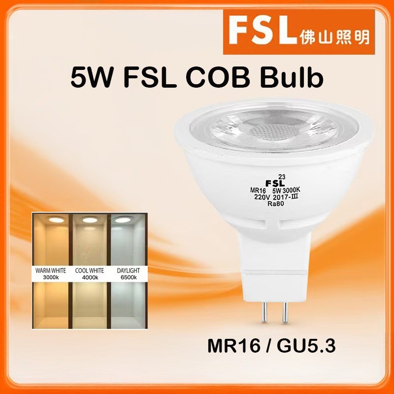 FSL MR16 5w LED COB Bulb / Spotlight (Daylight 6500k / Cool White 4000k / Warm White 3000k ...