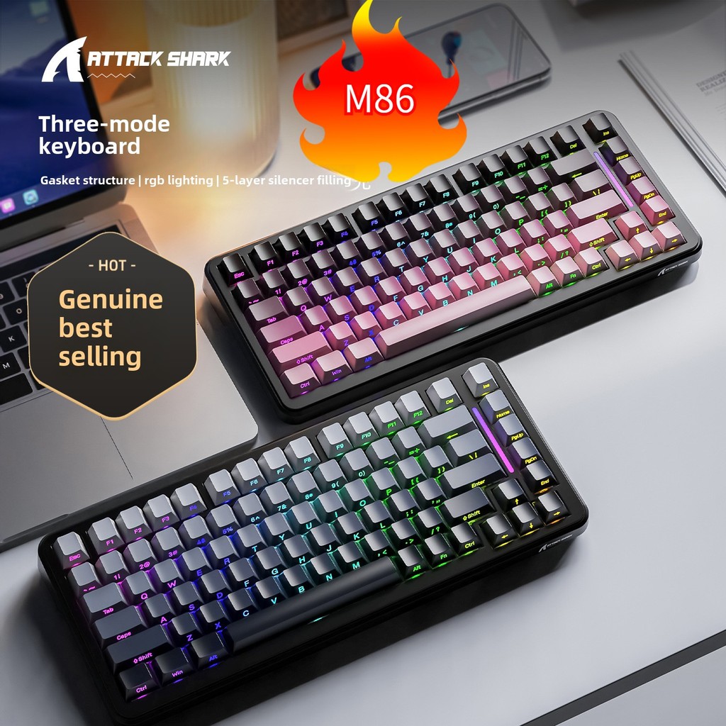 [2025] Attack Shark M86 Papan Kekunci Mekanikal Wayarles Bluetooth RGB ...