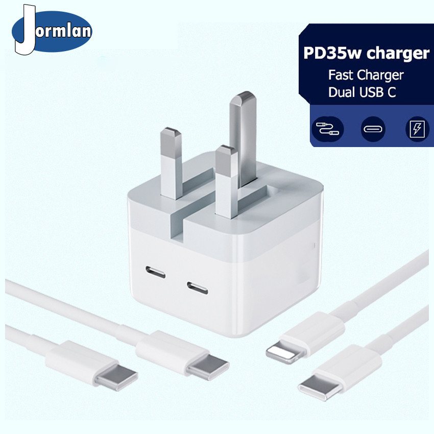USB-C 35W Fast Charging PD Adapter UK Plug, Dual Type-C Wall Charger ...