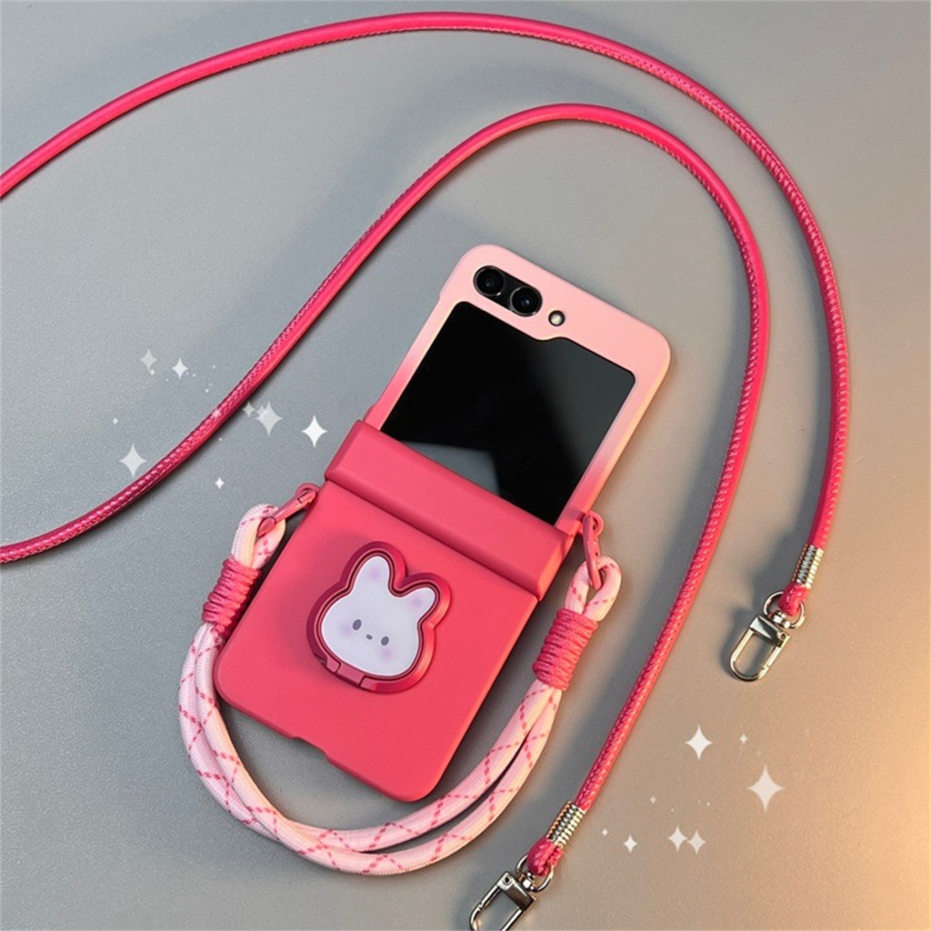 Luxury Cute Gradient Pink Phone Case with Bunny Rabbit Bracket Hand ...