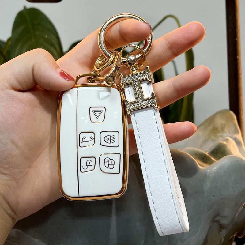 Gold-rimmed Car Remote Key Case Keychain for Discovery of Land Rover ...