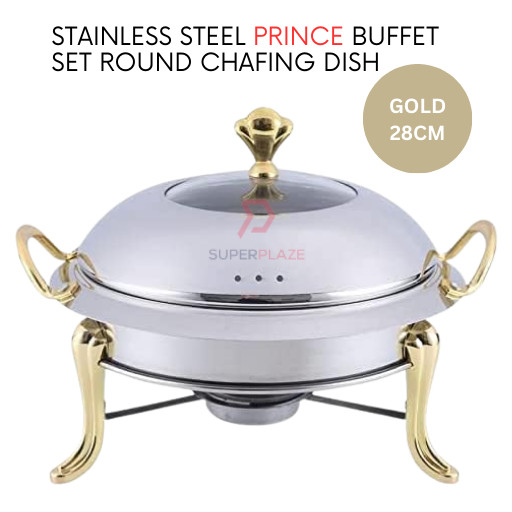 28cm Gold Stainless Steel Prince Buffet Set Round Chafing Dish Serving ...