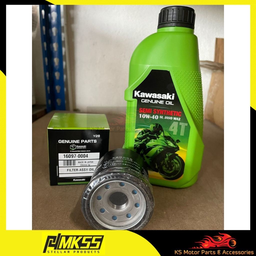 READY STOCK KAWASAKI GENUINE OIL SEMI SYNTHETIC + OIL FILTER (100 ...