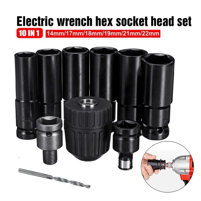 10 in 1 Electric Wrench Hex Socket Head Set Change Hand Tool Kit Drill ...