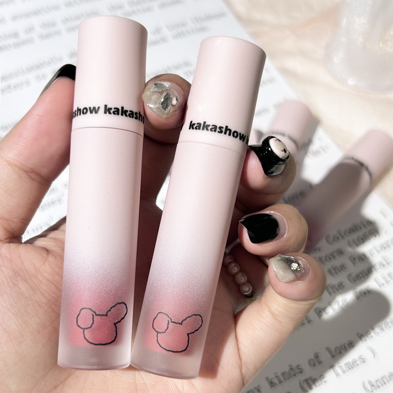Kakashow Cute Fun Bear Lip Glaze Matte Mud Matte Velvet Lip Mud Plump White Lip Cheek Dual-use ...