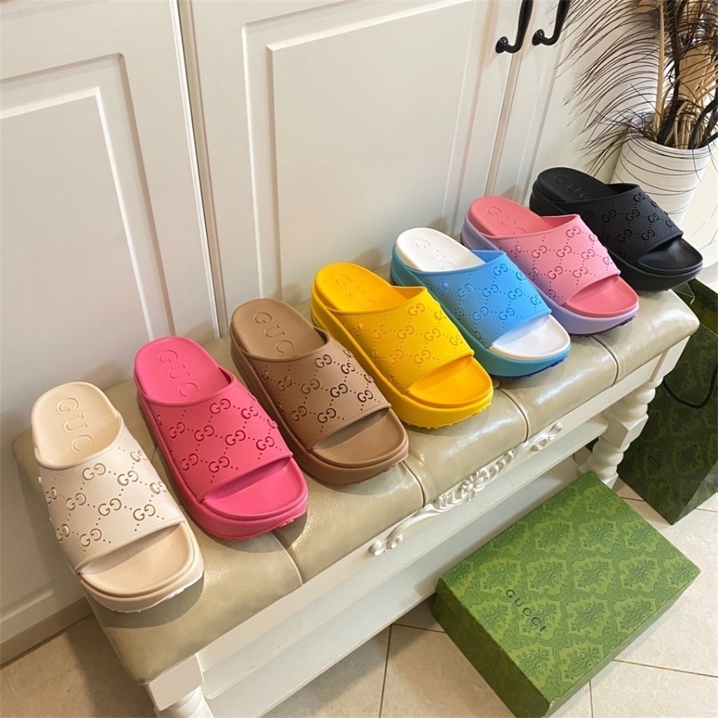 Original Quality Gucci Men's Women's platform slippers sandals | Shopee ...