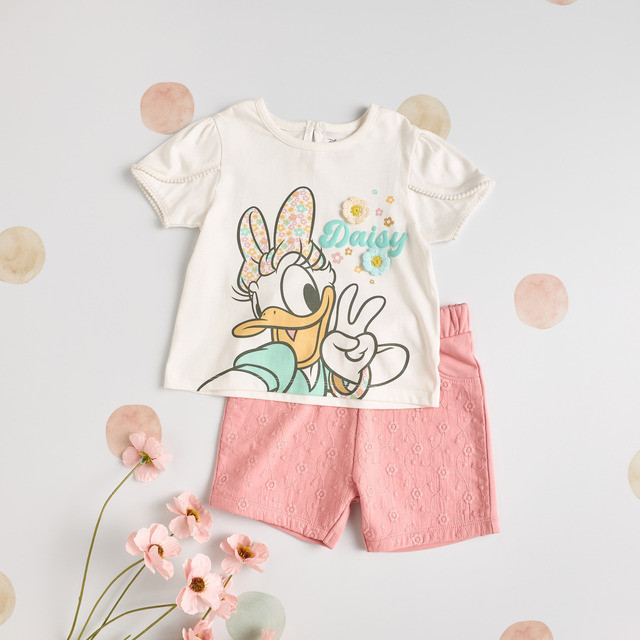 Daisy Duck Print T-shirt and Embroidered Shorts Set | Shopee Malaysia