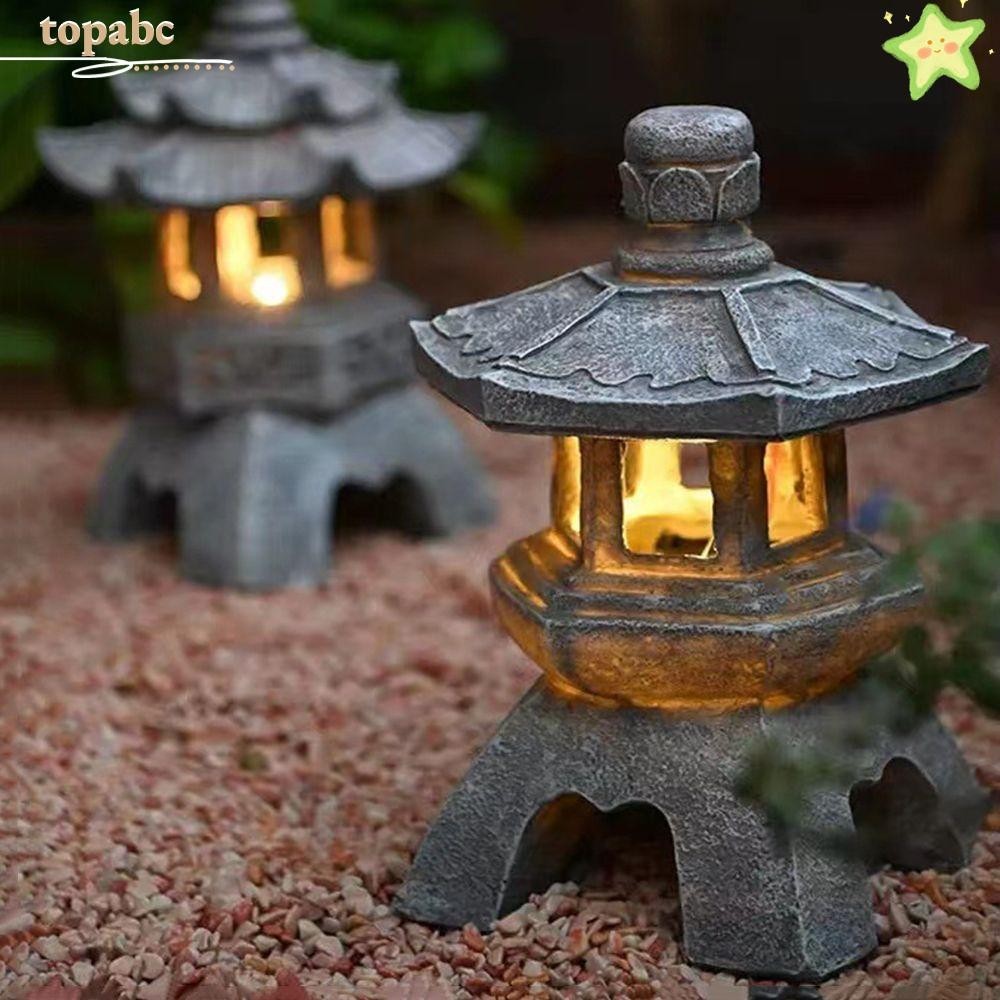 TOPABC Palace Lanterns Handmade Craft Zen Ornaments Resin Solar Powered ...