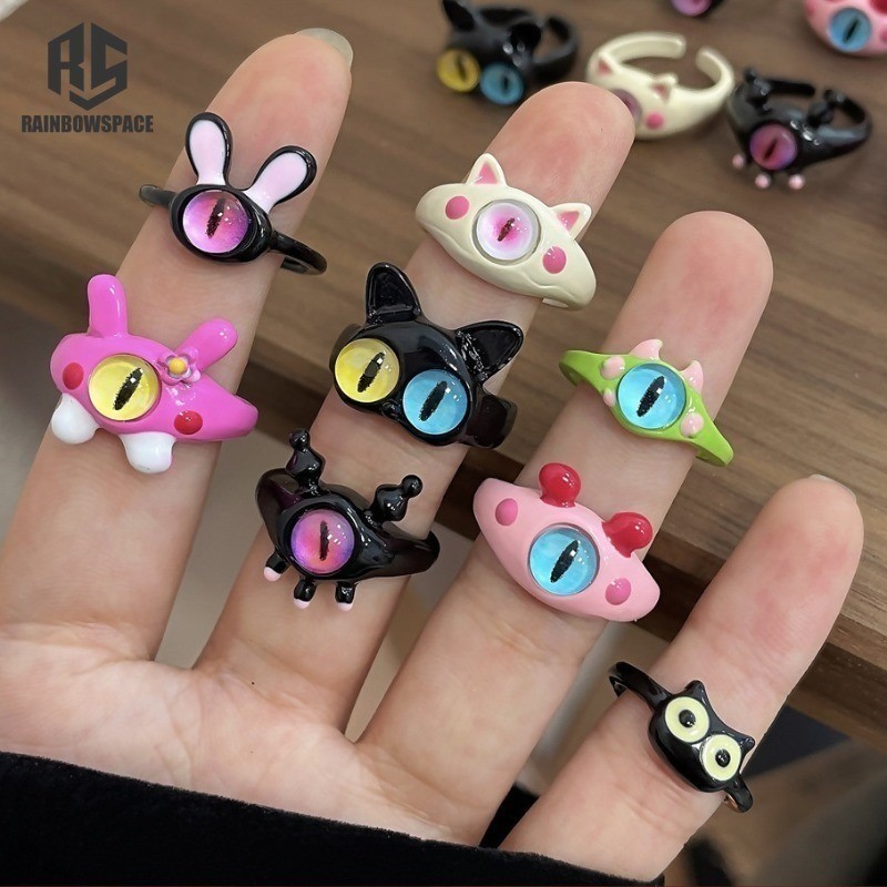 Kid Ring Big Eyed Boy Monster Ring Opens Small Monster Black Cat Ring ...