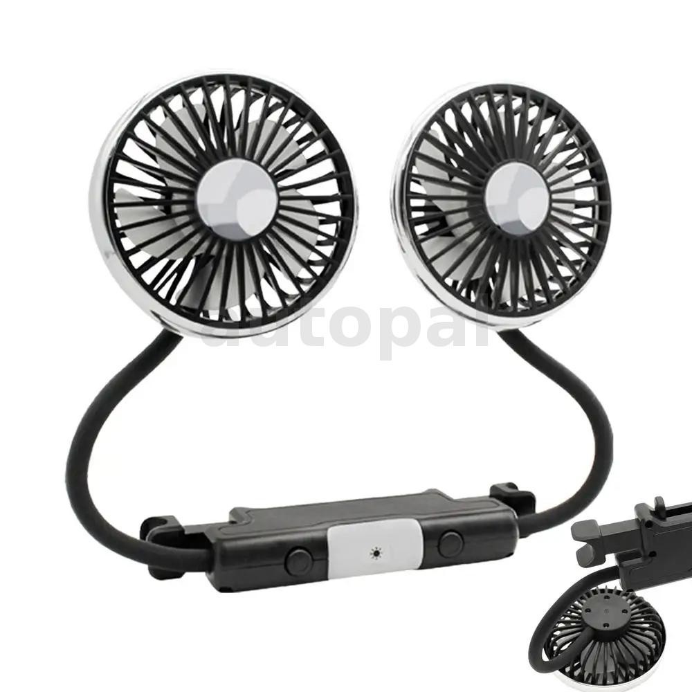 Dual Head Car Clip Fan With LED Light 360° Rotatable Car Cooler Fan Low ...