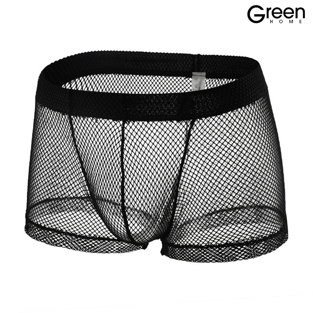 【GR】Men Boxers See-through Mesh Thin Low Waist Elastic Soft Breathable ...