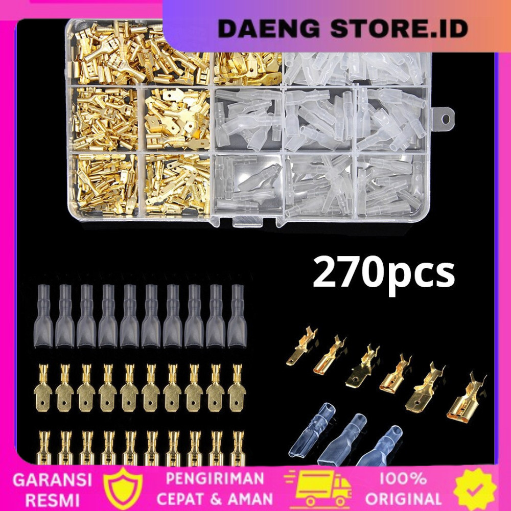 Terminal Wire Crimp Connector Spade Kit 270pcs Skun Flat Connector ...
