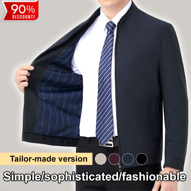 Solid Business Men's Executive Jacket with Lapel Male Outerwear Men Zip ...