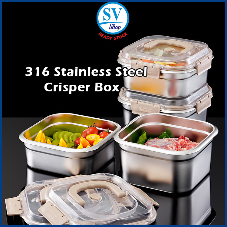 316 Stainless Steel Box With Lid And Handle Crisper Food Container ...
