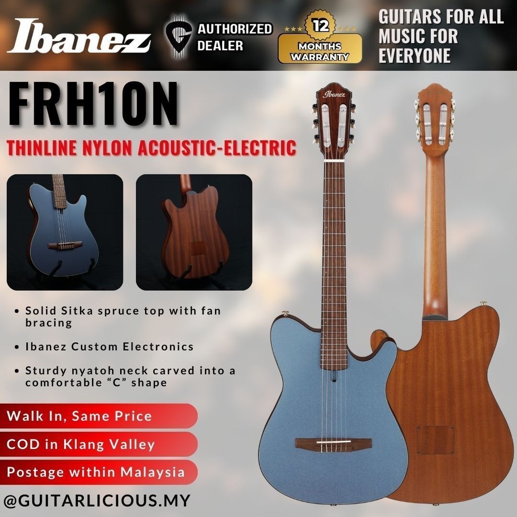 Ibanez FRH10N Thinline Nylon Acoustic-Electric Guitar, Indigo Blue ...