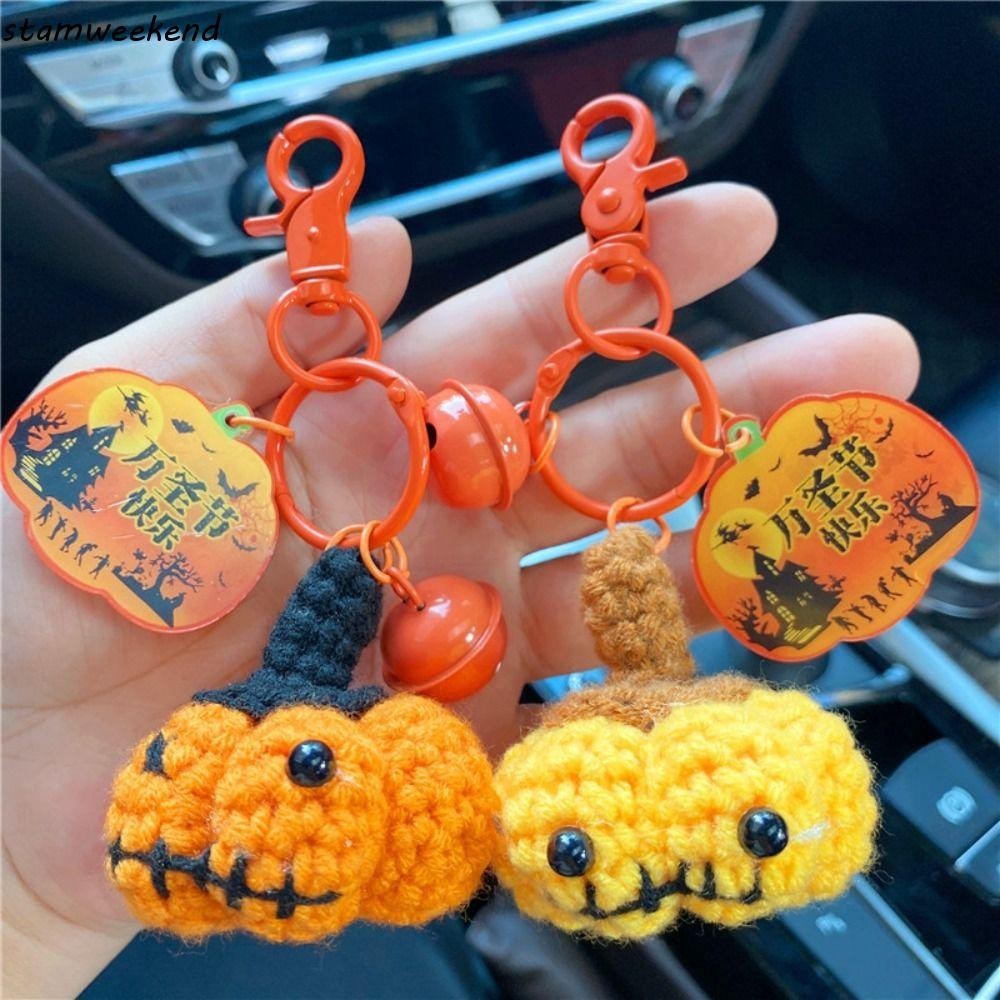 STAMWEEKEND Pumpkin Crochet Key Chain, Trinket Hand-Woven Halloween ...
