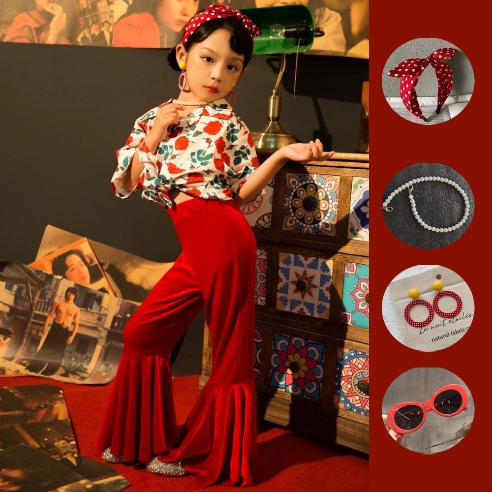 Children Retro Hong Kong Style Flared Pants Catwalk Costume Studio Girls 8090s Theme Shooting ...