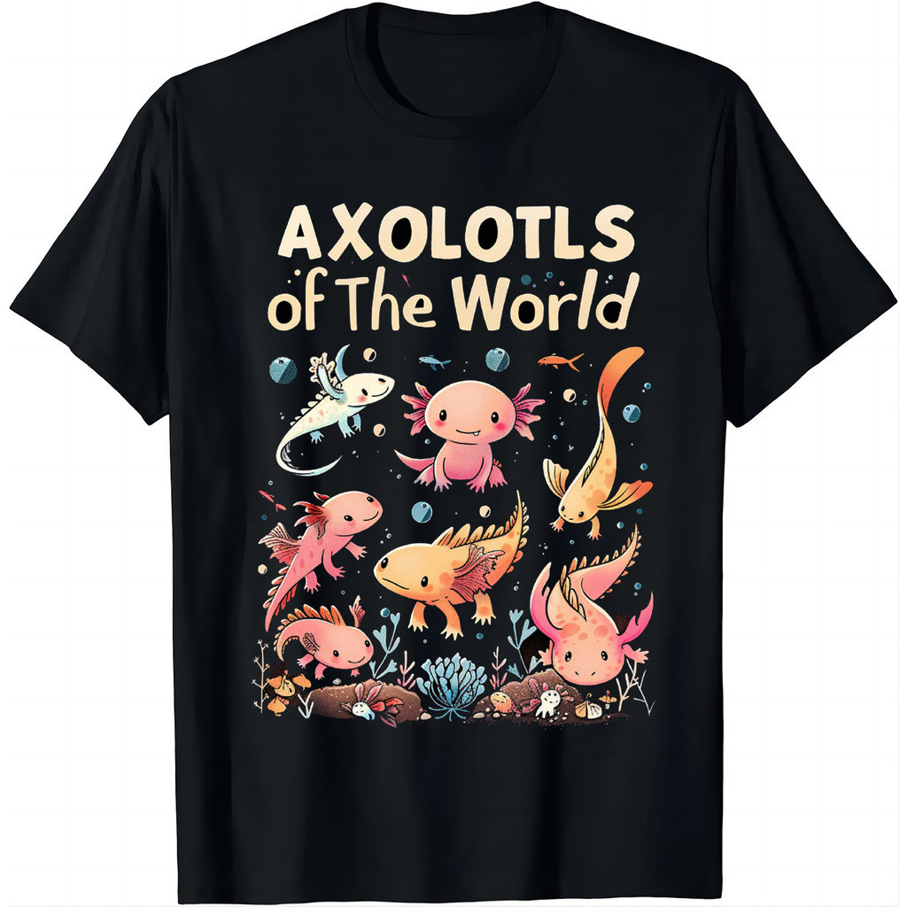 Axolotl Shirt Kawaii Axolotls of The World Axolotl Animals T-Shirt Aesthetic Women Clothing ...