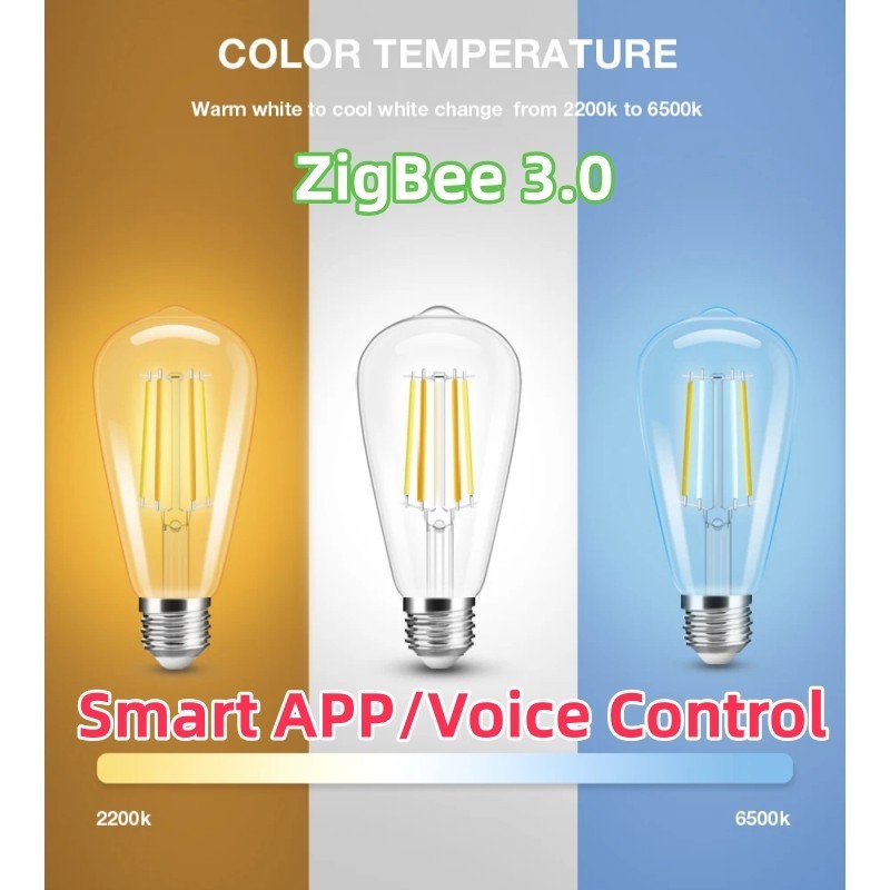 AC220V Zigbee 3.0 Vintage Style LED Filament Bulb Lamp ST64 E27 7W Pro ...