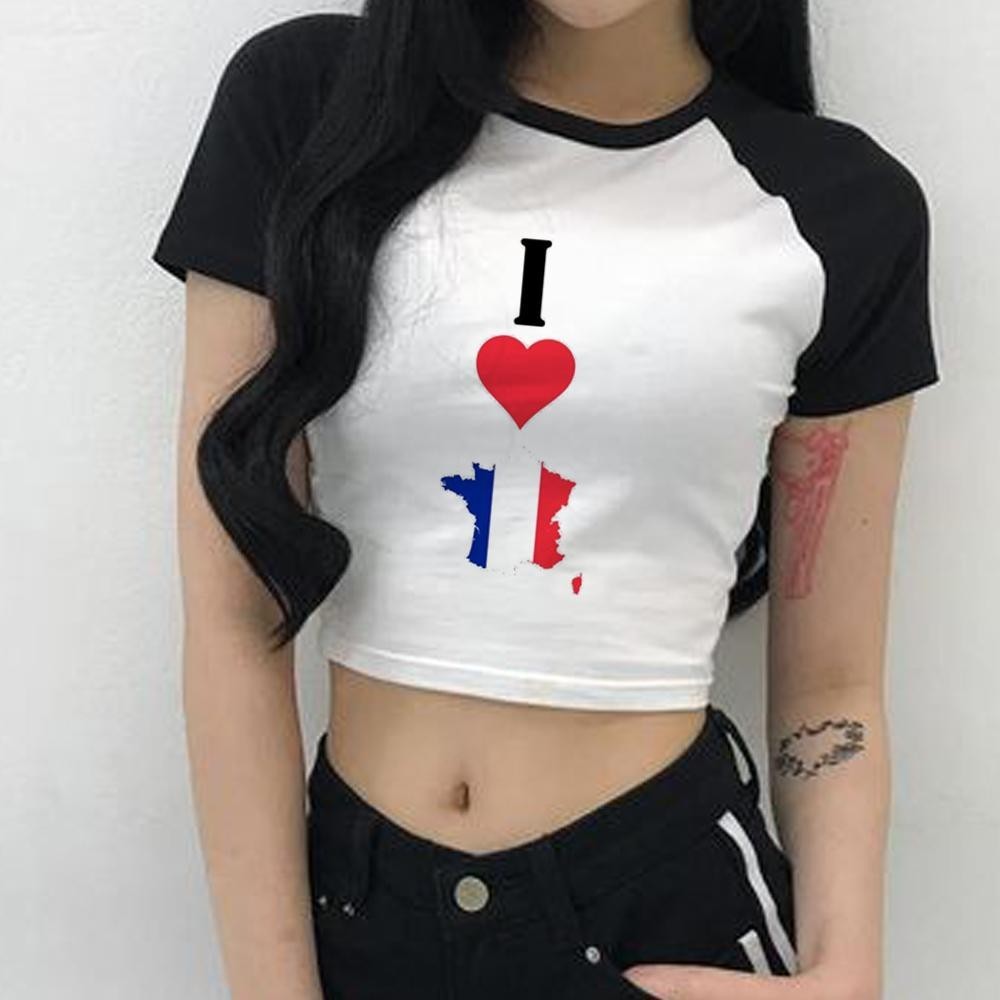 France y2k crop top Woman 90s aesthetic yk2 t-shirts | Shopee Malaysia