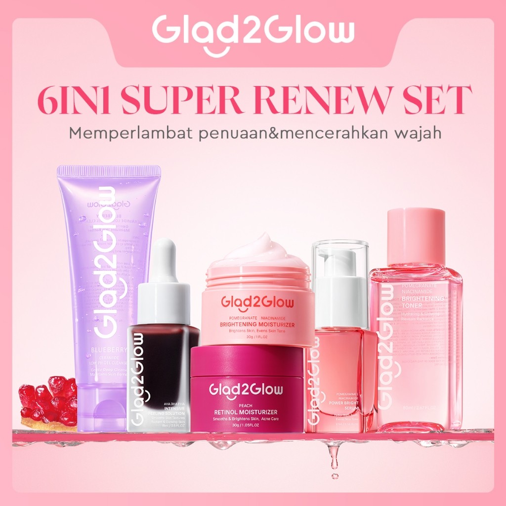 Glad2glow Day&Night 6in1 Renew bundle Set -Brightening toner+Brightening moisturizer+Cleanser ...