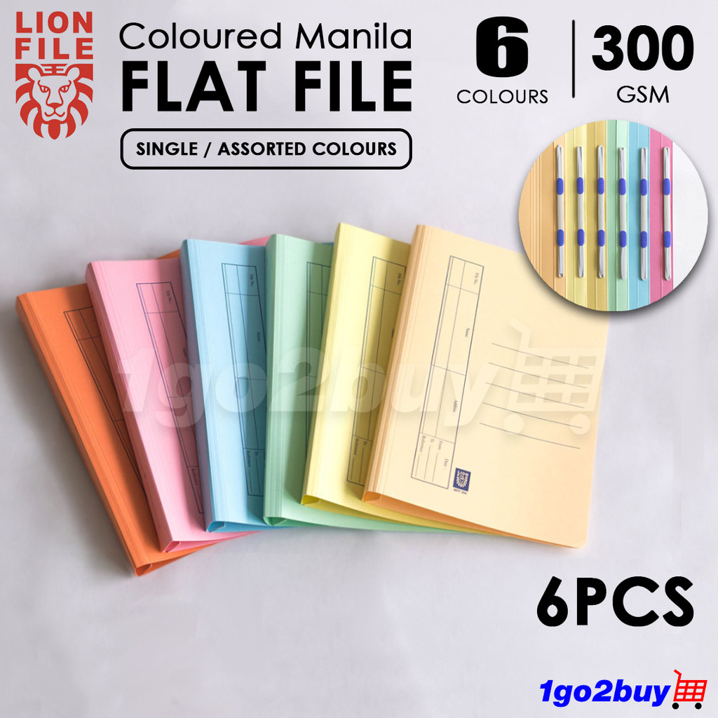 Lion File Flat FIle Assorted Colours Manila Files 300gsm with Plastic ...