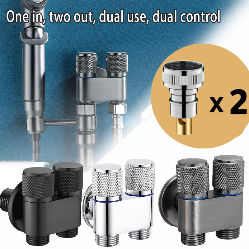 Aluminum Alloy Double Head Water Tap 2 Way One-in Two-out Angle Valve ...